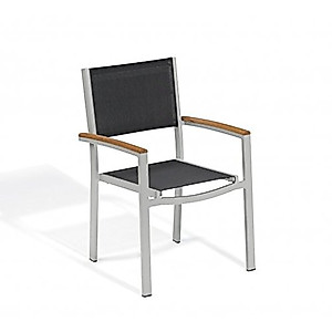 Oxford Garden 6 Piece Travira Powder Coated Aluminum with Natural Tekwood & Black Sling Seats Dining Set