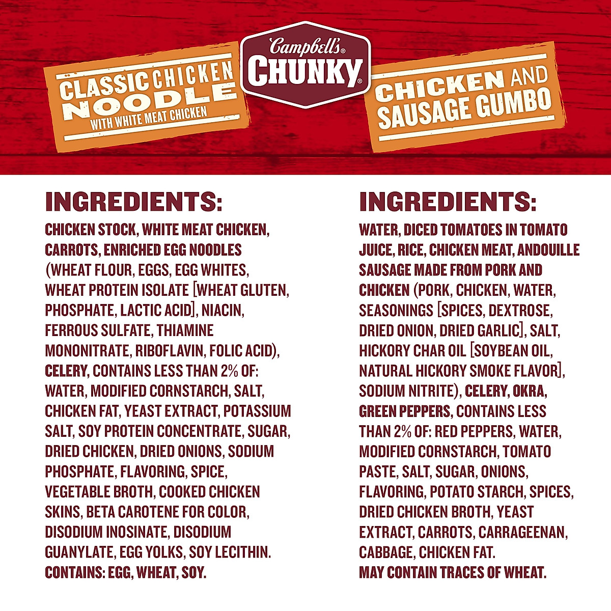 Campbell's Chunky Soup, Classic Chicken Noodle Soup and Chicken and Sausage Gumbo Variety, 18.8 and 18.6 Oz Cans (Case of 6)