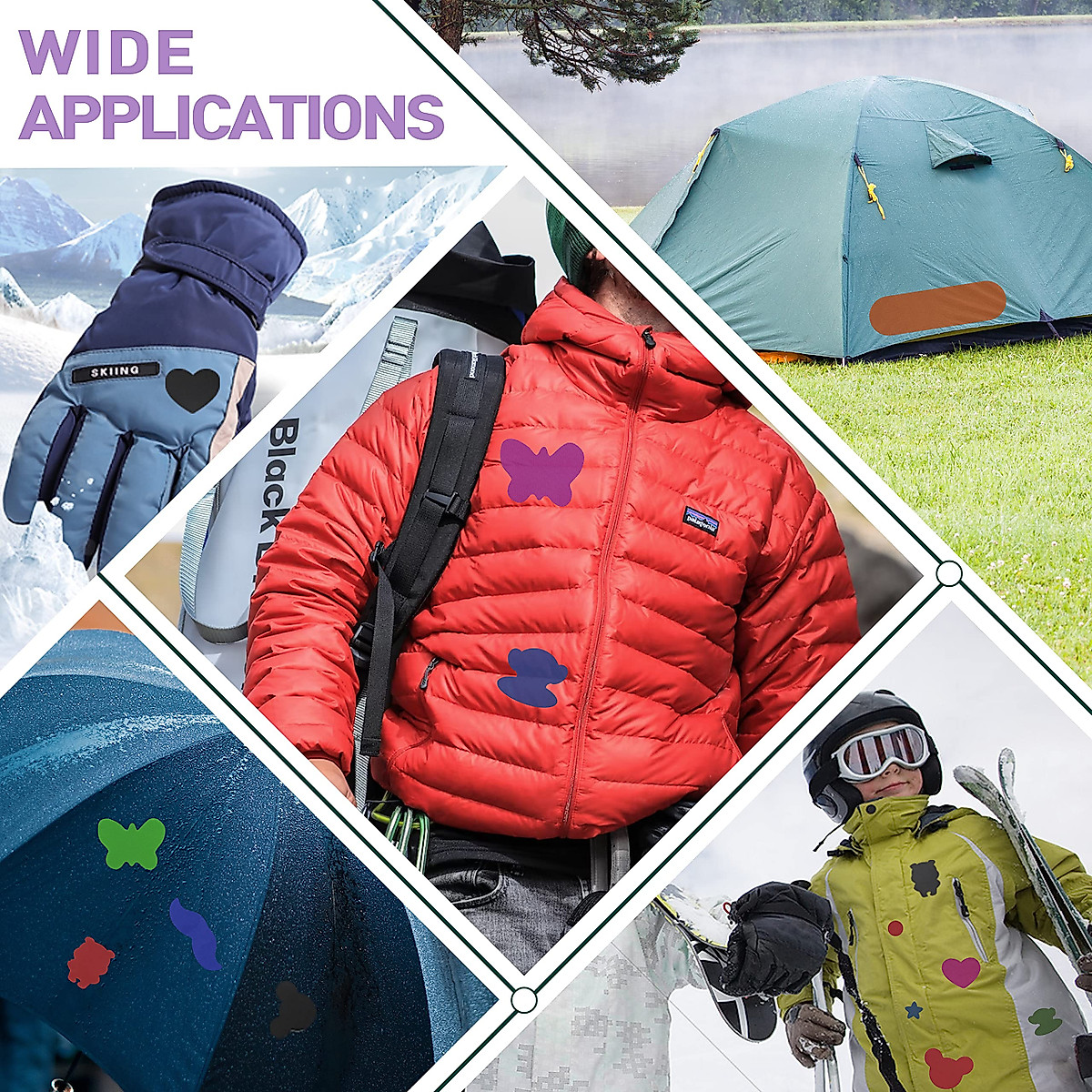 Azobur 6-Pack Nylon Repair Patch Self Adhesive Vinyl Outdoor Camping Gear Repair Kit,Waterproof Fabric Repair Patches for Down Jacket, Tent, Sleeping Bag （Black）