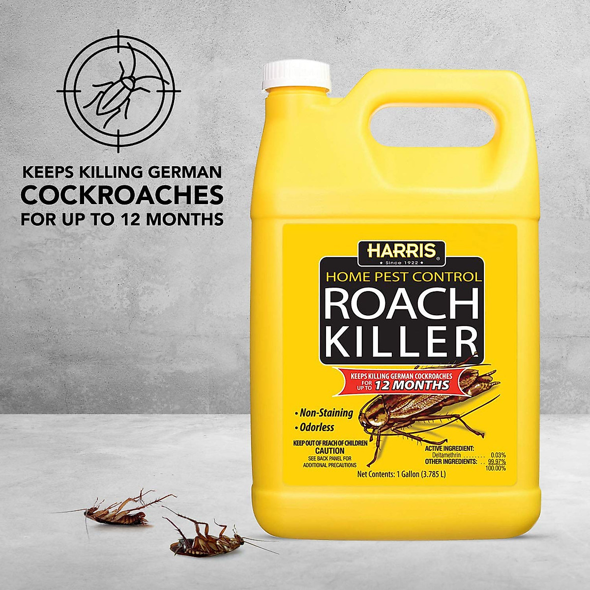 Harris Roach Killer, Liquid Spray with Odorless and Non-Staining 12-Month Extended Residual Kill Formula (Gallon)