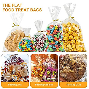 Artby7 Easter Gift Bags 200 Pcs 6x10 Inch Clear Cello/Cellophane Easter Bags for Candy, Card, Stickers, Treat, Bakery, Cookie, Candies, Dessert, Party Favors with Gold Twist Ties