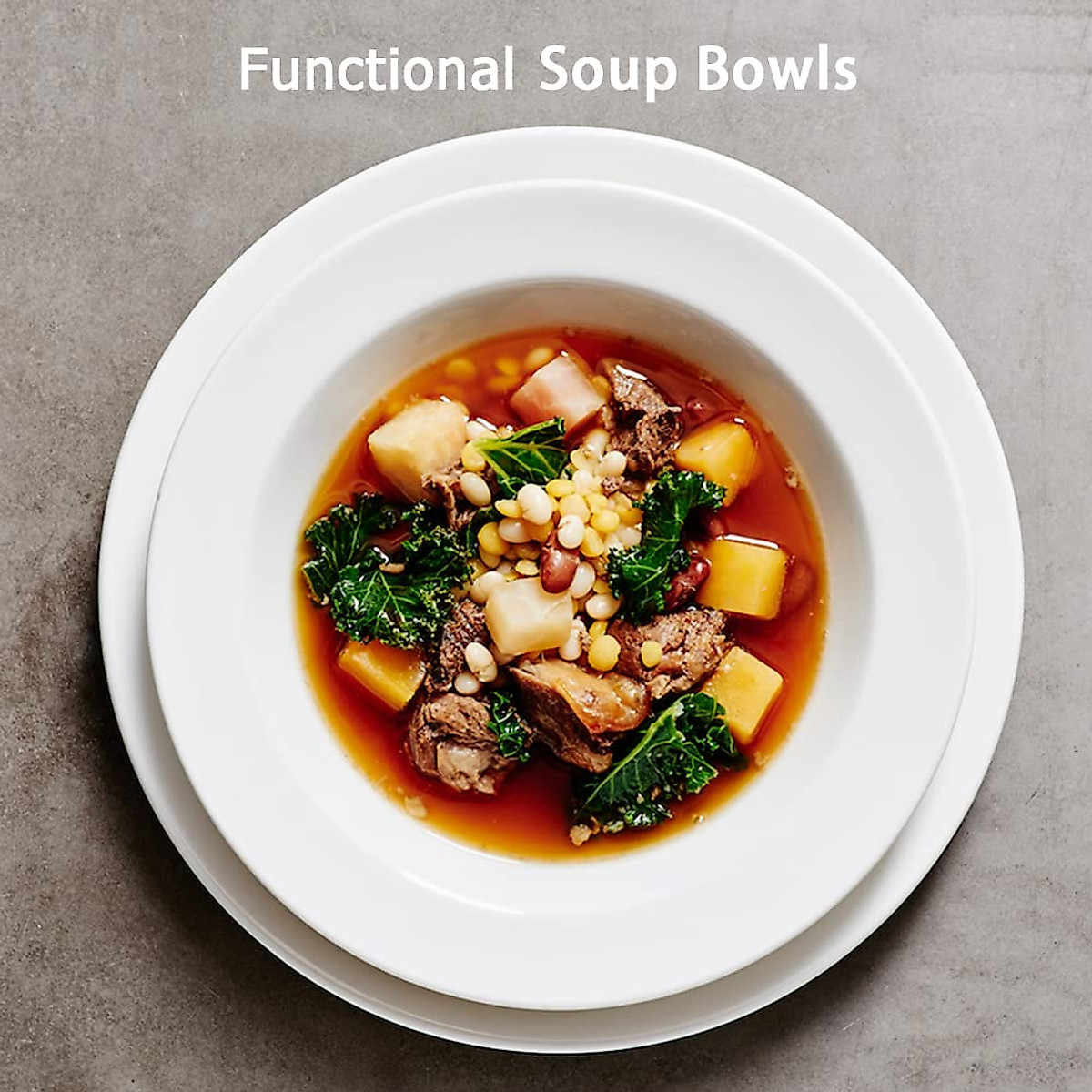 Y YHY Soup Bowls, Pasta Bowls Set of 4, White Salad Bowls and Plates, 20 Ounces Porcelain Wide Rim Bowls, Microwave and Dishwasher Safe, Christmas Gift