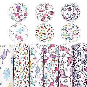 David Angie Dinosaur Printed Faux Leather Sheet 6pcs 7.9" x 13.4" (20 cm x 34 cm) for Earrings Hair Bows DIY Projects Making (Assorted)