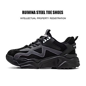 Ruivina Steel Toe Shoes for Women Men Wide fit Work Safety Shoe Lightweight Slip Resistant Comfortable Composite Indestructible Sneakers Black 36