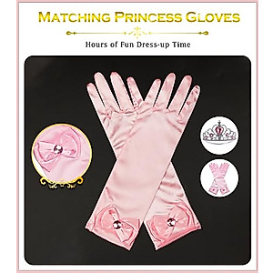 BIBUTY Princess Dress Up Accessories Princess Crown for Little Girls, 10pcs Princess Jewelry Set with Girls Tutu Skirt Princess Gloves Tiara Wand, Costume Set Toy Gift for 3 4 5 6 Year Toddler Girls