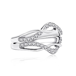 Uloveido Curved Infinity Rings Set of 2 for Women 925 Sterling Silver Arched Halo Ring Guard Enhancer for Wedding Engagement Promise Half Eternity Rings Size 6 Y1521