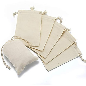 Muslin Bags Drawstring Cotton Bags, Organic Cotton Fabric Bags -50 Pcs 4 by 6 Inch - Natural Cloth Bags Sachet Bags with Drawstring for Party Wedding Home Storage and DIY Craft