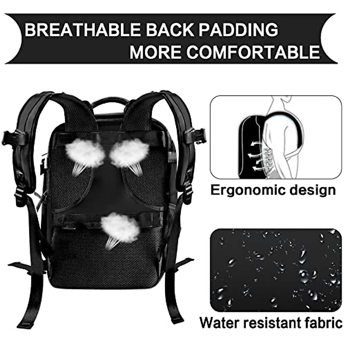 LAPACKER Travel Laptop Backpack Men Women,Business Anti Theft Carry On Backpacks with USB Charging Port Shoe Compartment Airline Approved,Water Resistant College Rucksack Fits 15.6 Inch Notebook,Black