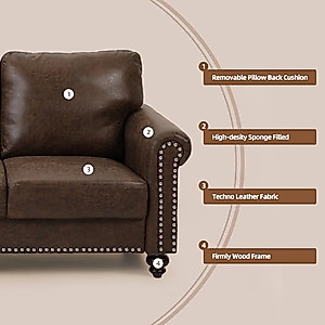 INMOZATA Leather Sofa for Living Room 80 inch Modern Couch, Tufted Cushions Upholstery Leather Couches with Nailhead Trim 3-Seater Sofa for Apartment, Lounge Room,Bedroom,Dark Brown