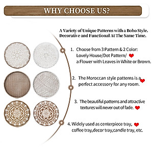 Hanobe Decorative Coffee Table Tray: Round Wood Trays for Boho Home Decor White Farmhouse Rustic Centerpiece for Living Dining Room Ottoman Kitchen Counter 12 Inch