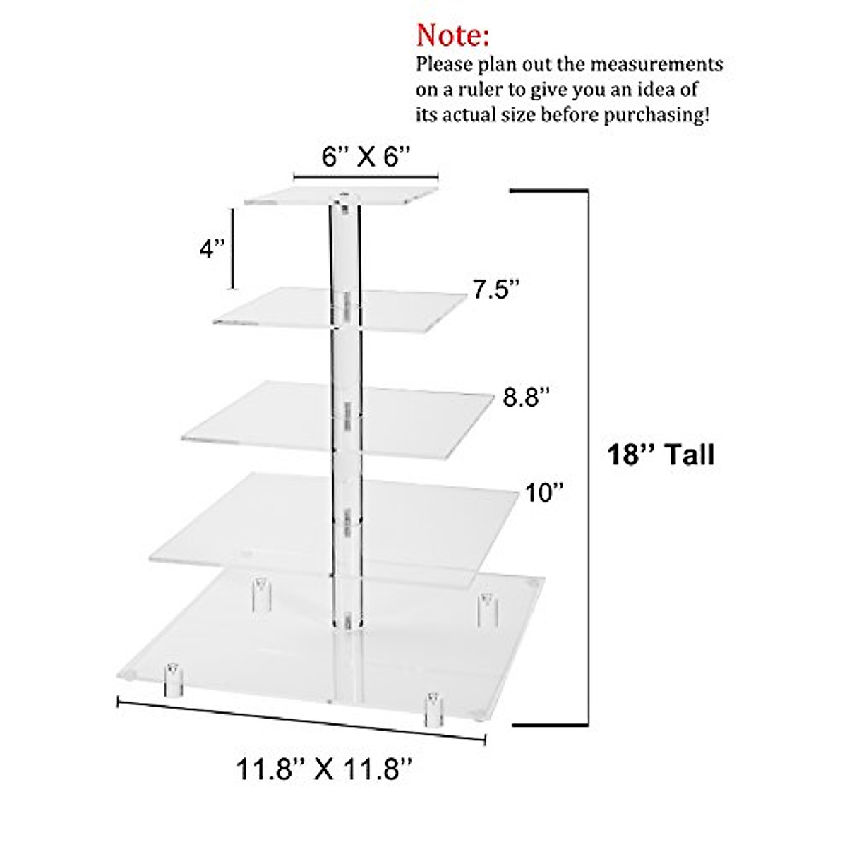 Jusalpha 5 Tier Square Cupcake Stand - Premium Cupcake Holder - Acrylic Cupcake Tower - Ideal for Weddings Birthday Parties, Candy Bar Decor 5SF-S (LED Light Option: Battery)…