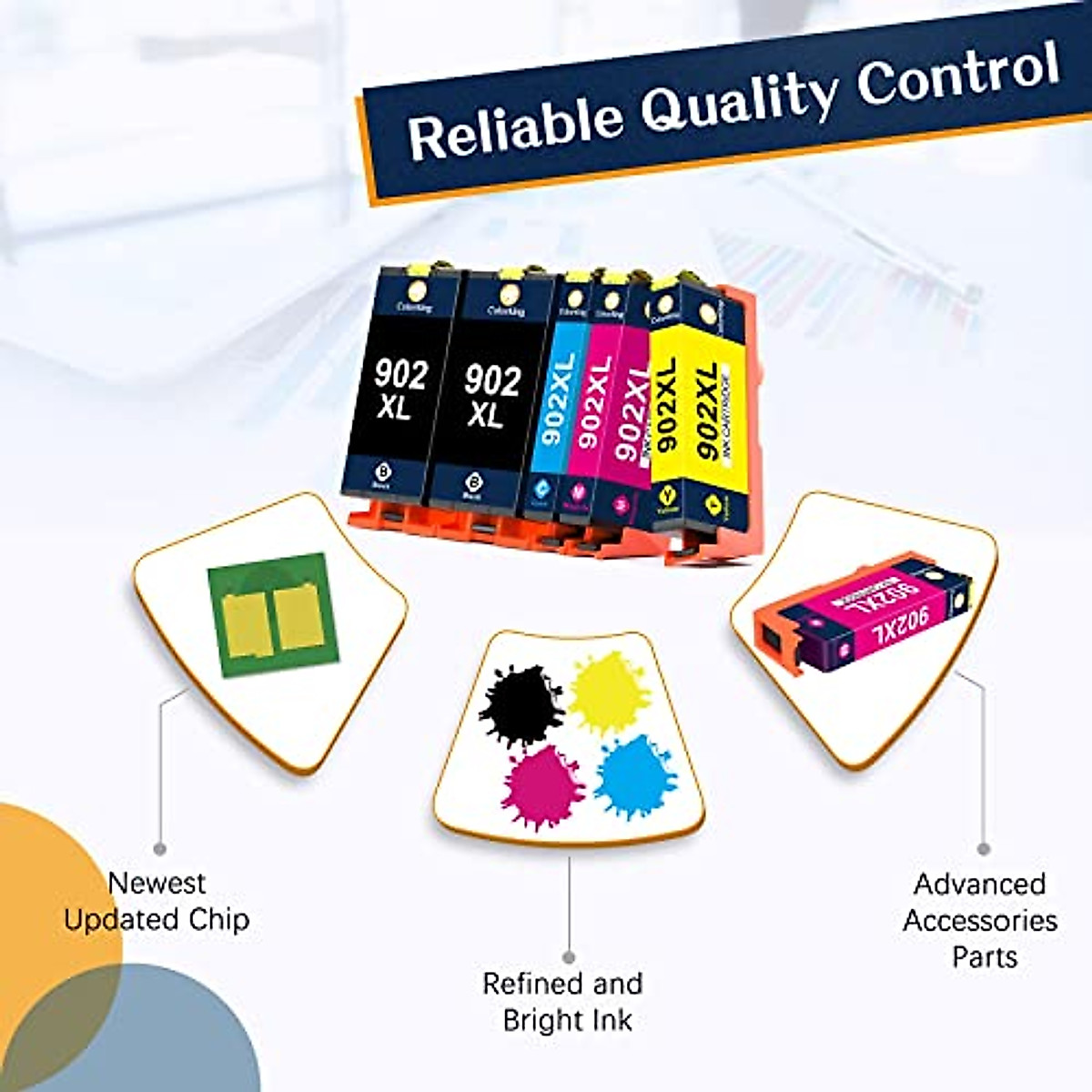 Colorking Remanufactured Ink Cartridge Replacement for HP 902XL 902 XL Ink Cartridges to use with HP Officejet Pro 6978 6968 6970 6958 6962 6975 6960 6954 Printer (5 High Yield Combo Packs)