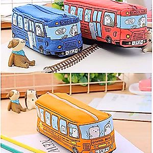 Pencil Bag, Pencil Case, Kawaii Pencil Pouch, Large Capacity Canvas Pen Bag, School Bus Shape Pencil Bag(blue)