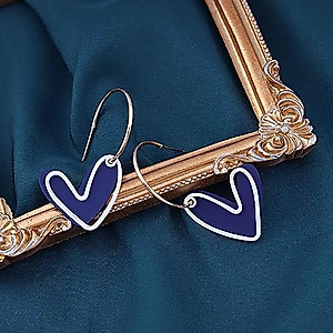 Sttiafay Vintage Blue Heart Earrings Enamel Heart Drop Earrings Acrylic Love Heart Earrings C Shape Hoop Earrings Gold Open Circle Earrings Jewelry for Women and Girls