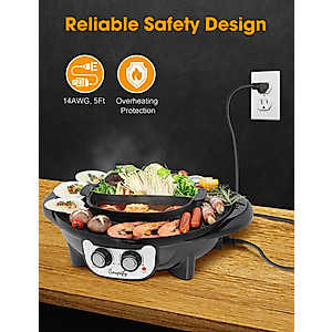 Soupify 2 in 1 Hot Pot with Grill, Electric Korean BBQ Grill, Independent Dual Temperature Control & Non-stick Pan, Multi-function Smokeless Barbecue Grill for Family and Friends Gathering