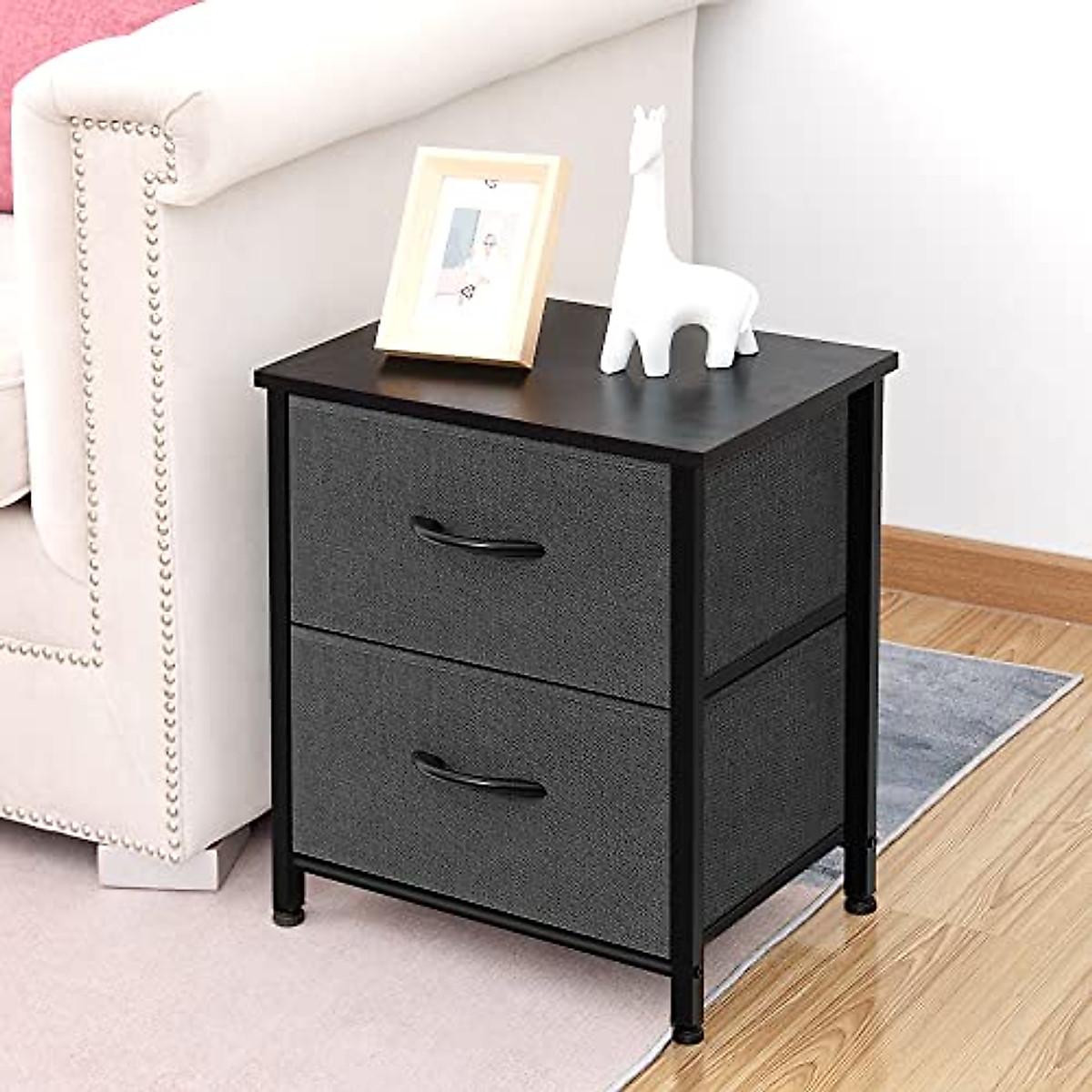 AZL1 Life Concept Storage Dresser End/Side Table Night Stand Furniture Unit - Small Standing Organizer for Bedroom, Office, Living Room, and Closet - 2 Drawer Removable Fabric Bins - Dark Grey