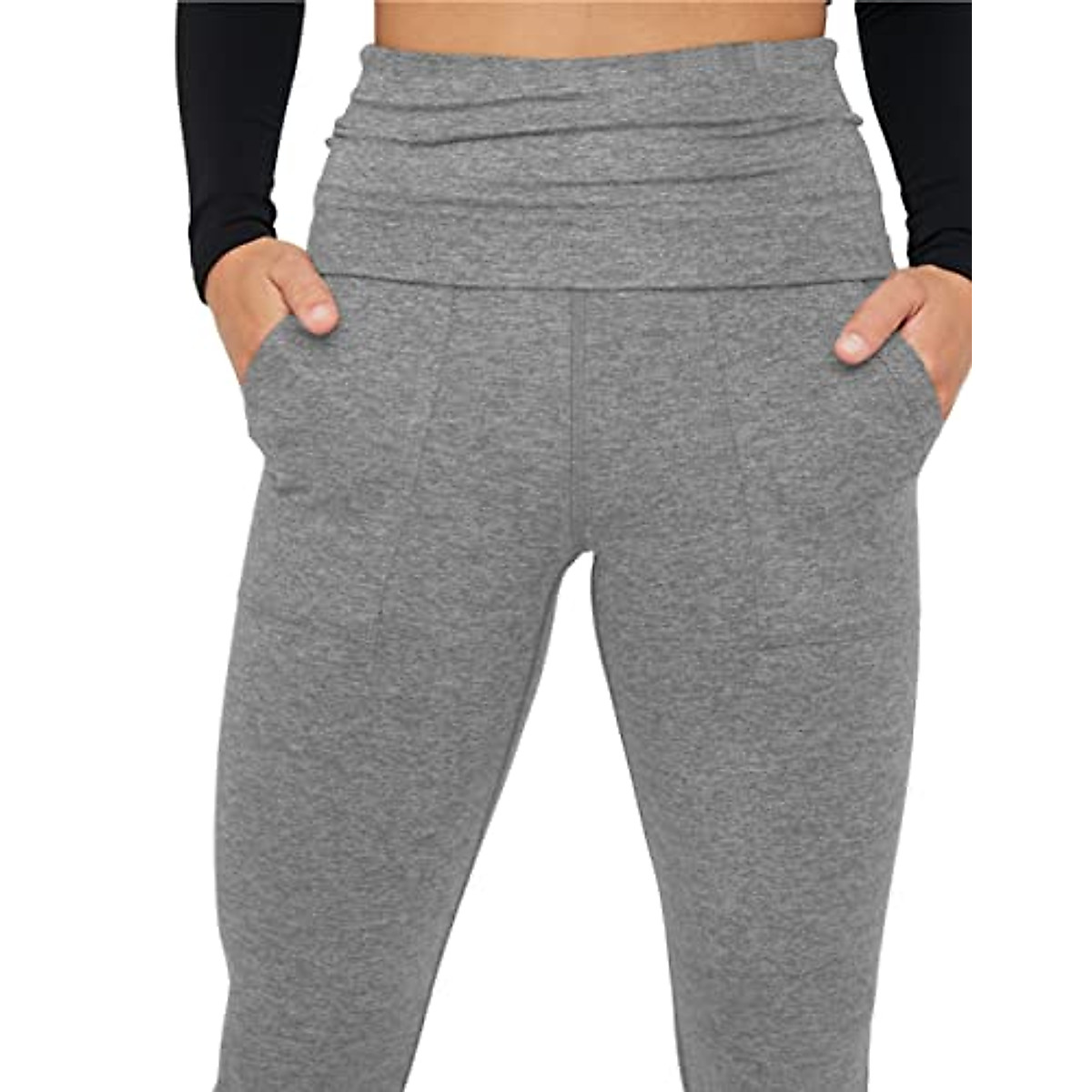 Aurgelmir Womens Flare Yoga Pants High Waisted Foldover Workout Leggings with Pockets Tummy Control Bell Bottom Pants Grey