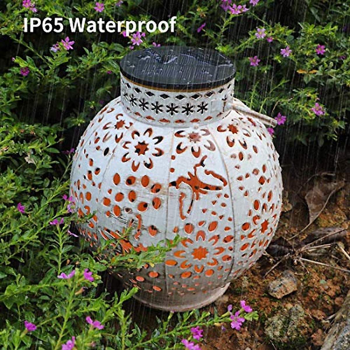 Solar Lantern Outdoor Hanging Lights Waterproof Metal LED Decorative Lights with Shadow Casting for Patio Garden Yard Tabletop