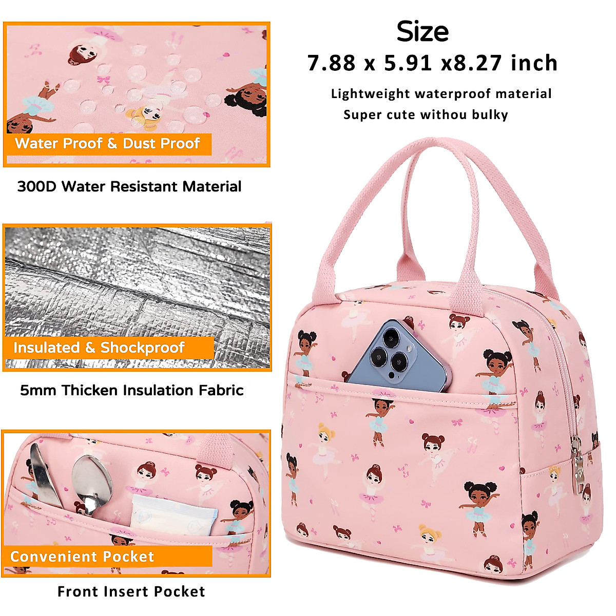 Laptop Backpacks 16 Inch School Bag with Lunch Box Set College Elementary Backpack Cute Lunch Bag Anti Theft Travel Daypack Large Bookbags for Teens Girls Women Kids Students (Pink- Dance Girls)