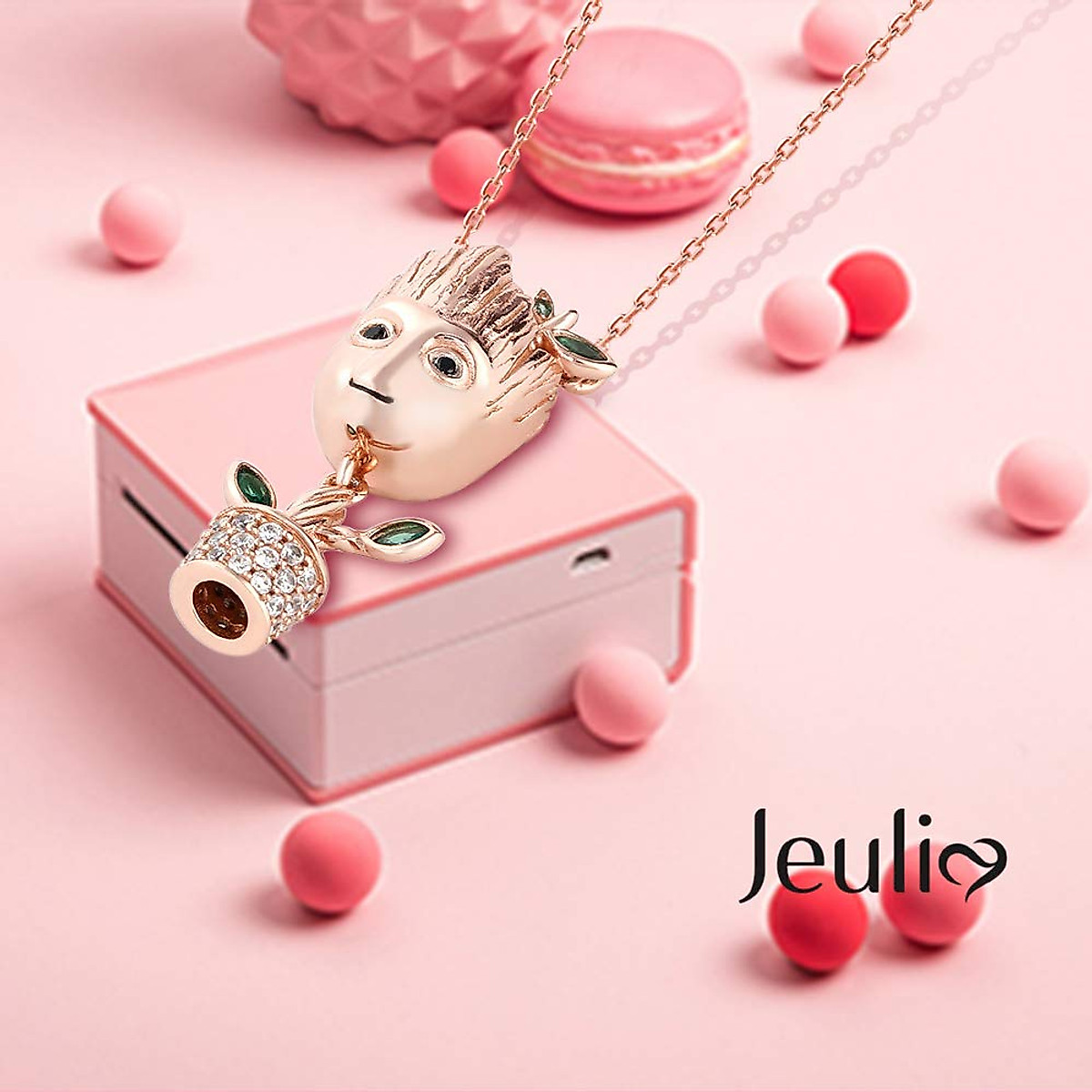 Jeulia 17.7 inch Tree Necklace Man Women Jewelry 925 Sterling Silver Pendant Necklace Chain Romantic Gift for Her Couples (1Rose Gold)