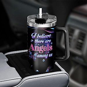 99OWL Butterfly Jewelry Angels, Tumbler 40 Oz With Handle Lid And Straw, Butterfly Gifts, Coffee Purple Navy Blue Royal Flower Light Floral Tumblers For Black Straws Glitter Women
