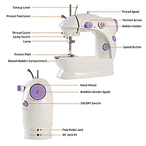 Mini Sewing Machine with DIY Materials for Beginner Kid, Enjoylf Portable Sewing Machine with Extension Table,Lamp,Cutter and Foot Pedal 2-Speed 2-Thread