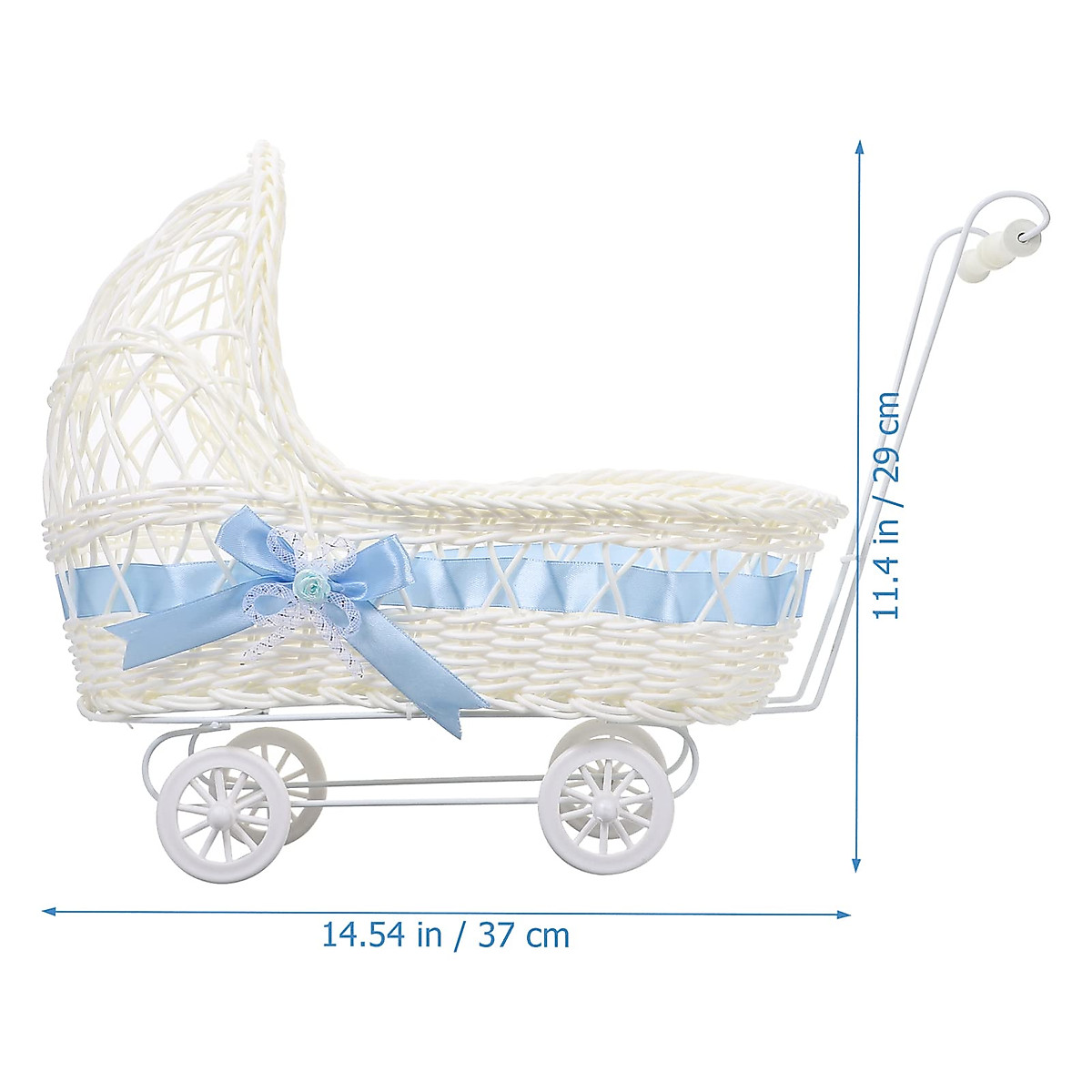 Gadpiparty Rattan Baby Boy Shower Candy Boxes Woven Flower Basket Baby Stroller Shape Wedding Favor Basket Christmas Birthday Treat Box Baptism Basket Boxes Blue