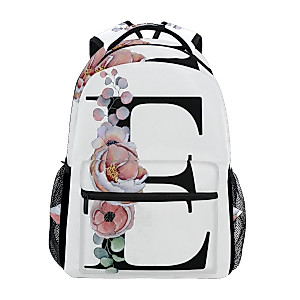 TropicalLife Letter E with Flower Backpacks Bookbag Shoulder Backpack Hiking Travel Daypack Casual Bags