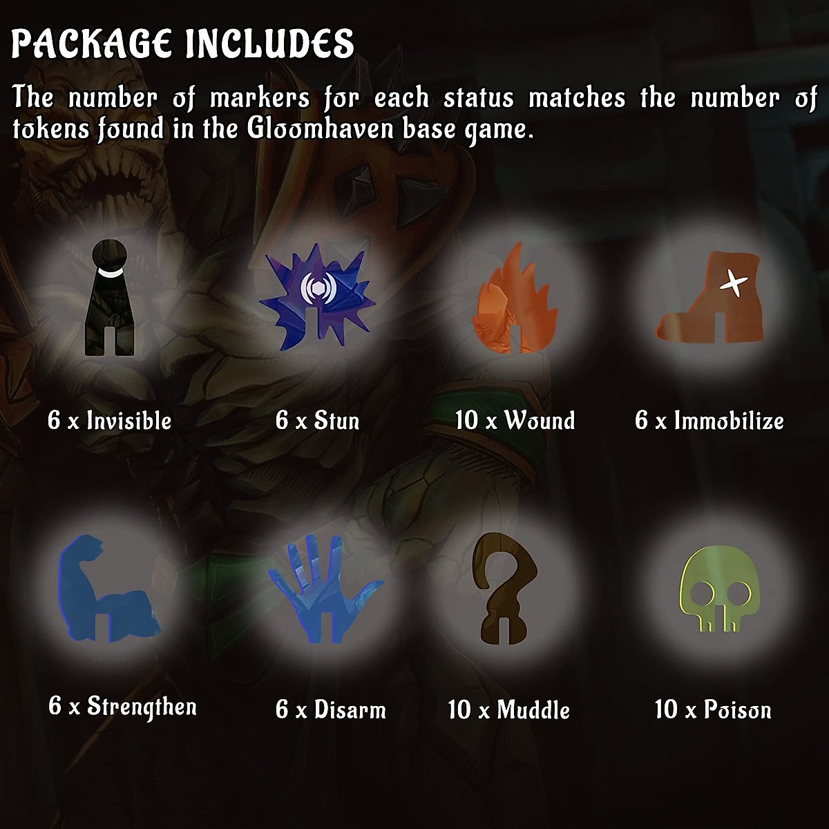 Condition Tokens Set of 60 Acrylic Status Effects Markers Game Accessories for Gloomhaven, Forgotten Circles and Jaws of the Lion