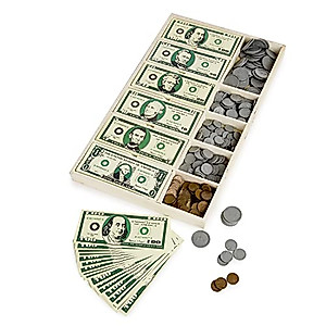 Melissa & Doug Play Money Set - Educational Toy With Paper Bills and Plastic Coins (50 of Each Denomination) and Wooden Cash Drawer for Storage