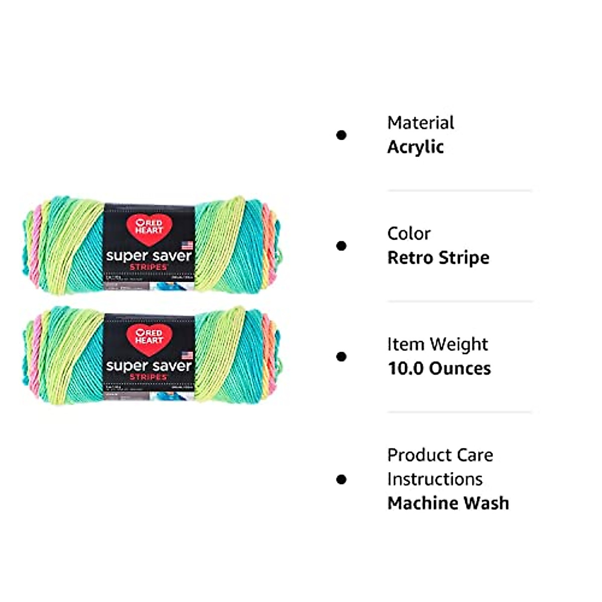 Bulk Buy: Red Heart Super Saver (2-Pack) (Retro Stripe, 5 oz Each Skein)