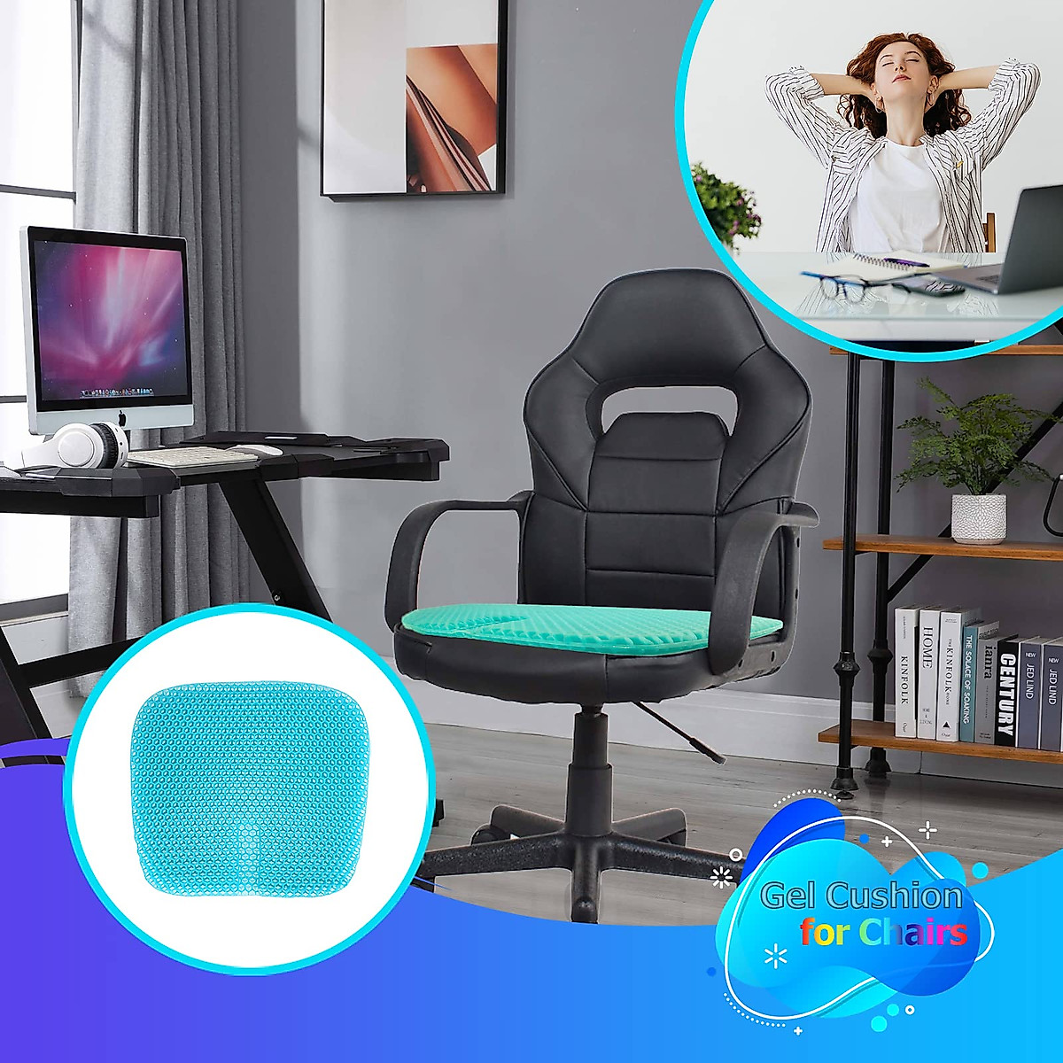 masteymoh Gel Seat Cushion for Long Sitting, Gel Cushions for Pressure Sores Relief, Double Thick Gel Cushion for Sitting, Seat Cushions for Office Chairs with Breathable Nonslip Cover