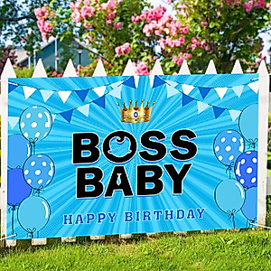 INNORU Boss Boy Backdrop Banner, Gender Reveal Poster Baby Shower Photography Backdrop Boy 1st Birthday Party Decorations Photo Booth Props 6x4ft