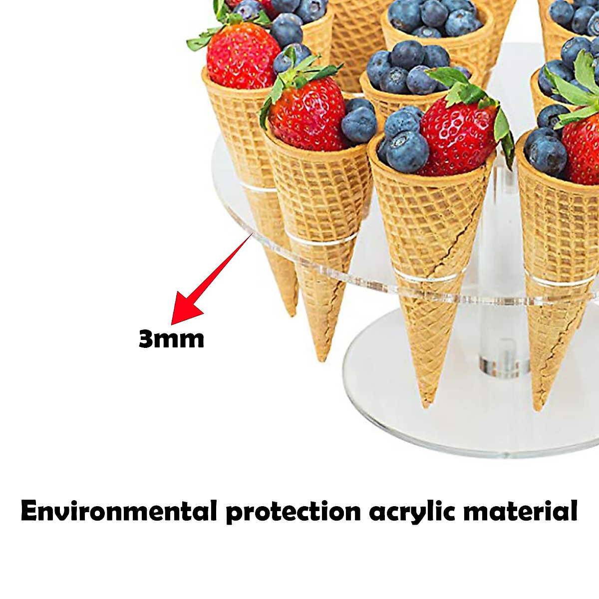 16 Holes Ice Cream Cone Holder Stand, Transparent Acrylic Material Ice Cream Cone Rack Cupcake Cones Baking Rack for Kids Birthday Afternoon Tea Party and More
