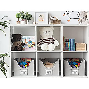 StorageWorks Closet Storage Bins, Open Front Cube Storage Bins with Cutout Window and 2 Handles, Foldable Fabric Clothes Organizer, Grey, 2-Pack