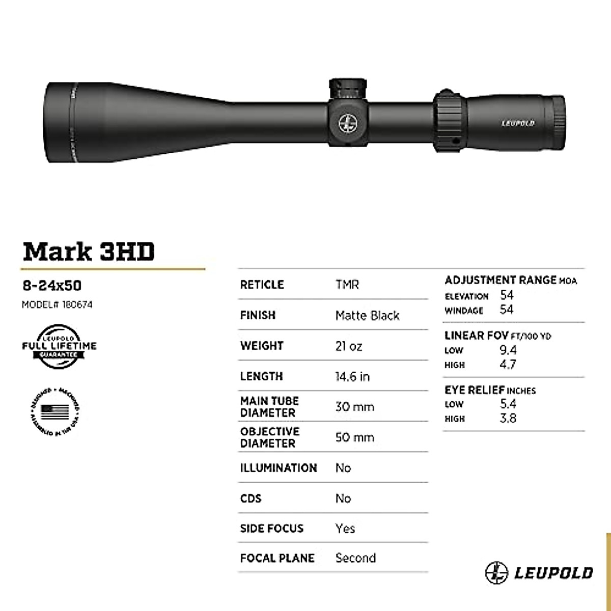 Leupold Mark 3HD 8-24x50mm Side Focus Riflescope