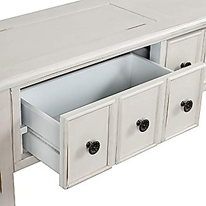 P PURLOVE Console Table Rustic Entryway Table 60" Long Sofa Table with 4 Drawers in Two Different Size and Bottom Shelf for Storage (Antique White)