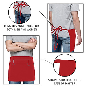 Utopia Wear 3 Pocket Waist Apron [Pack of 12], Server Waitress short for Men Women, Kitchen, Restaurant, Crafting, BBQ Work Server Aprons (Red)