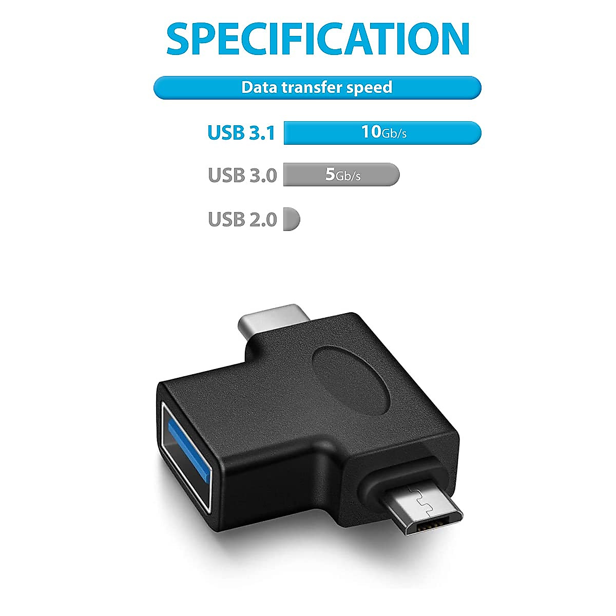 2 in 1 OTG Converter USB 3.0 to Micro USB and Type C Adapter USB3.0 Female to Micro USB Male and USB C Male Connector (1 Pack)