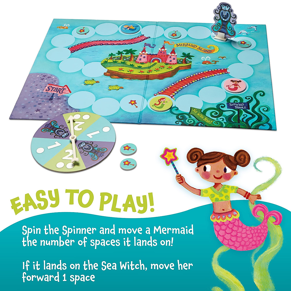 Peaceable Kingdom Mermaid Island Award Winning Cooperative Board Game for 2 to 6 Kids Ages 5+