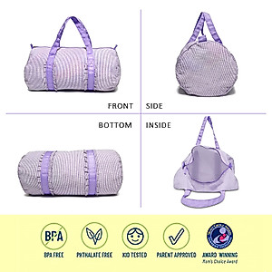 Kids Travel Overnight Bag Seersucker Weekender Duffel Bag Toddler Backpack Pink Mini Preschool for Boys and Girls