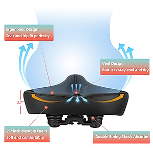 Oversized Bike Seat for Peloton Bike & Bike+, Comfort Seat Cushion Compatible with Peloton, Road or Exercise Bikes, Bicycle Wide Saddle Replacement for Men and Women, Black