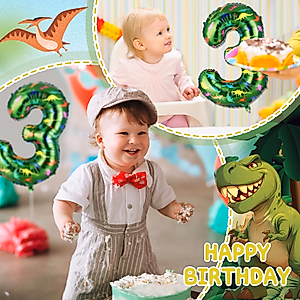 Lunmon 40 Inch Dinosaur Number Large Balloon 40 Inch Dinosaur Birthday Balloons Supplies Large Green Balloon Dinosaur Theme Balloons for Birthday Party Baby Shower (Number 3)