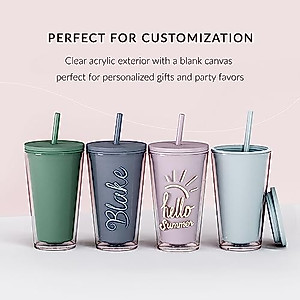 Maars Classic Acrylic Tumbler with Lid and Straw | 16oz Premium Insulated Iced Coffee Cups, Double Wall Reusable Plastic Cups - Clear, 2 Pack