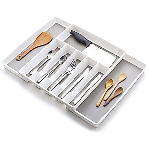 JINAMART Silverware Organizer Tray,Kitchen Utensils Holder and Cutlery Tray with Grooved Drawer Dividers,6-Compartments,Kitchen Drawer Organizer,Non-Slip Rubber Feet,BPA-Free (Expandable-compartment)