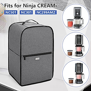 LUXJA Dust Cover Fits for Ninja CREAMi NC501, NC301, NC299AMZ, Ice Cream Maker Dust Cover Compatible for Ninja Ice Cream Maker Machine with Accessories Pockets, Gray