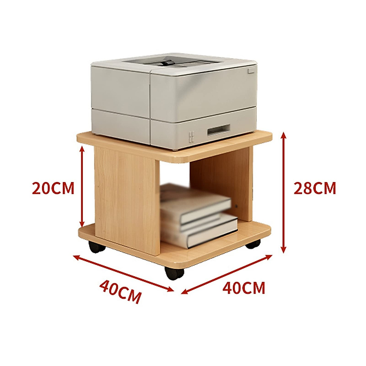Printer Stand Shelf 2-Tier Movable Laser Printer Cart Large Machine Stand Under Desk Heavy Duty Rolling Table with Storage Floor Standing Rack on Wheels Paper File Organizer Shelf for Home Office (whi