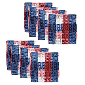 MU kitchen | Nana's Cloth is 100% Cotton | Kitchen Cleaning Cloth with Absorbent Waffle Weave for Spills and Dishes | Machine Washable and Reusable | Set of 8 | Red, Blue and White