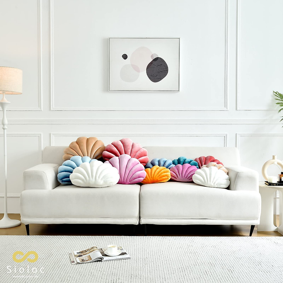 Sioloc Shell Pillows,Seashell Shaped Accent Throw Pillows,Decorative Pillow Cushion Floor Pillow for Couch Bed(Beige,13 X 10 in)