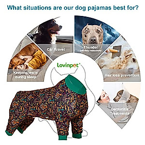 LovinPet Large Dog Clothing - Comfy Lightweight Stretchy Fabric, Norwegian Woods Print Dog Pajamas, UV Protection, Surgery Recovery Outfit for Dogs, Easy to Wear Adorable Dog Clothes, Brown Blue M